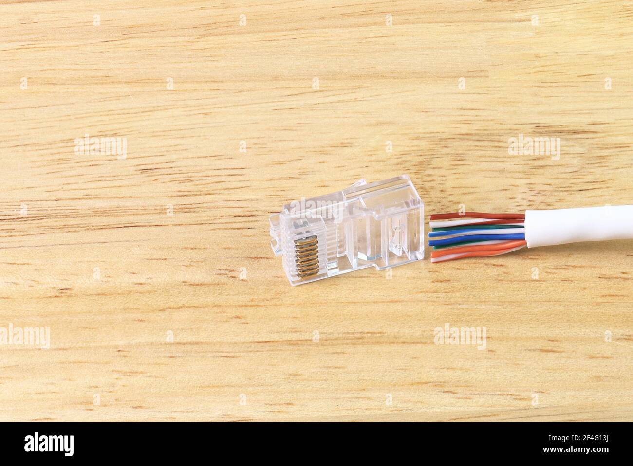 white cables to connect Lan port concept Communication connection ...