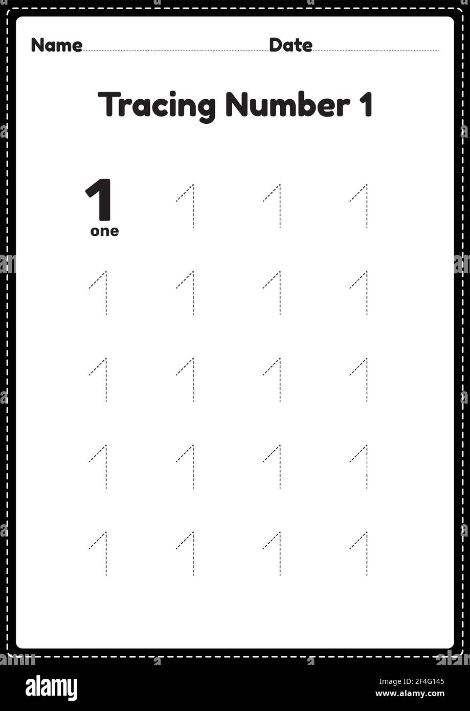 Tracing number 1 worksheet for kindergarten and preschool kids for ...
