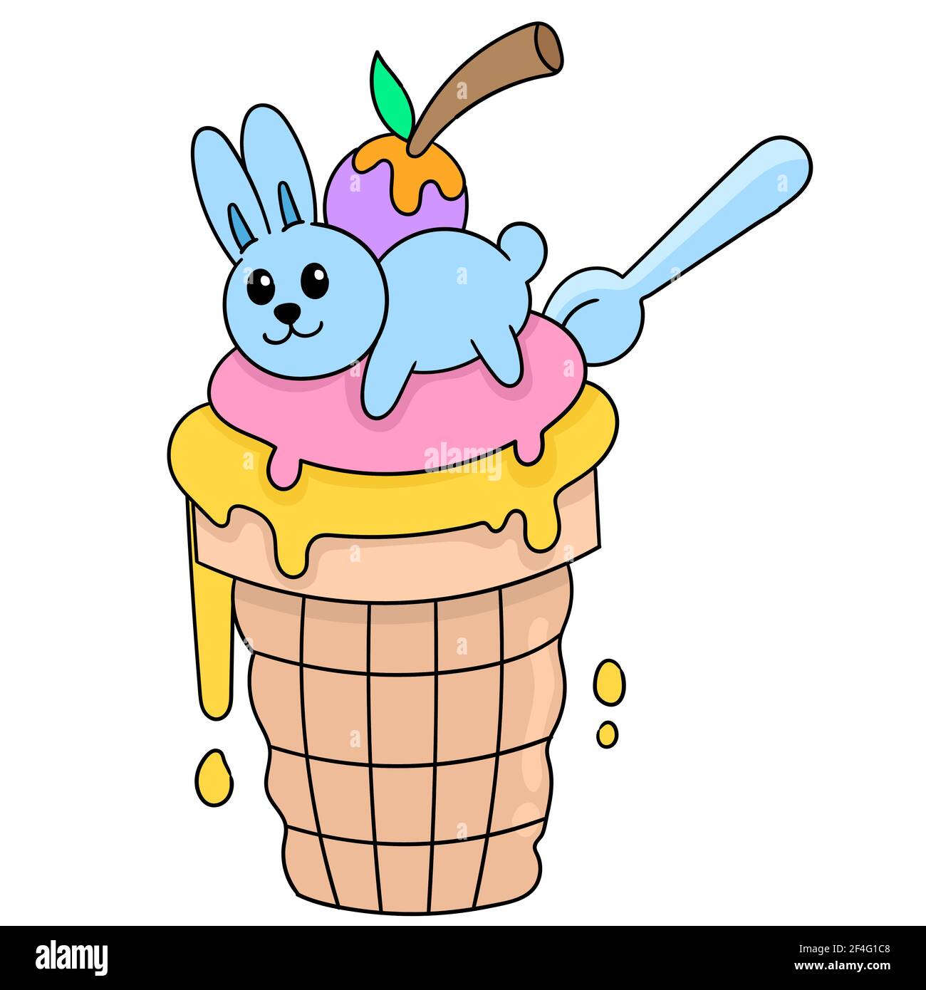 rabbit as a topping decoration for ice cream cone, character cute ...
