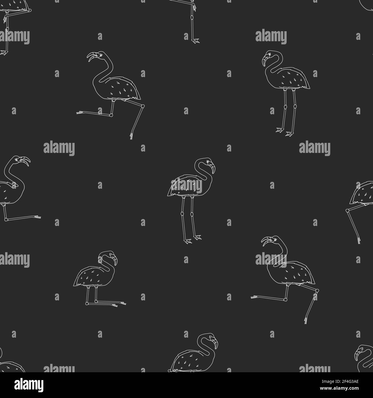 Outline seamless repeat Vector pattern of flamingos isolated white ...