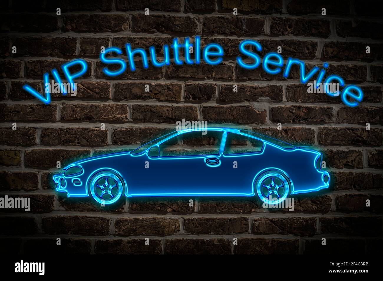 Leuchtreklame für eine VIP Shuttle Service, ein Auto befindet sich ...