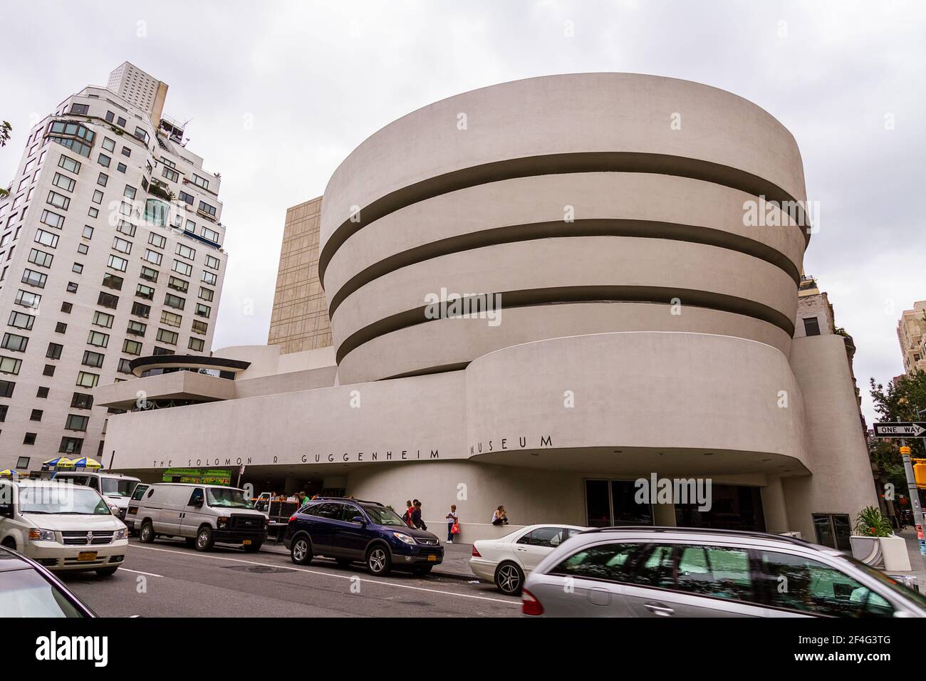 Exterior view of the Guggenheim Museum and the street view seen from ...