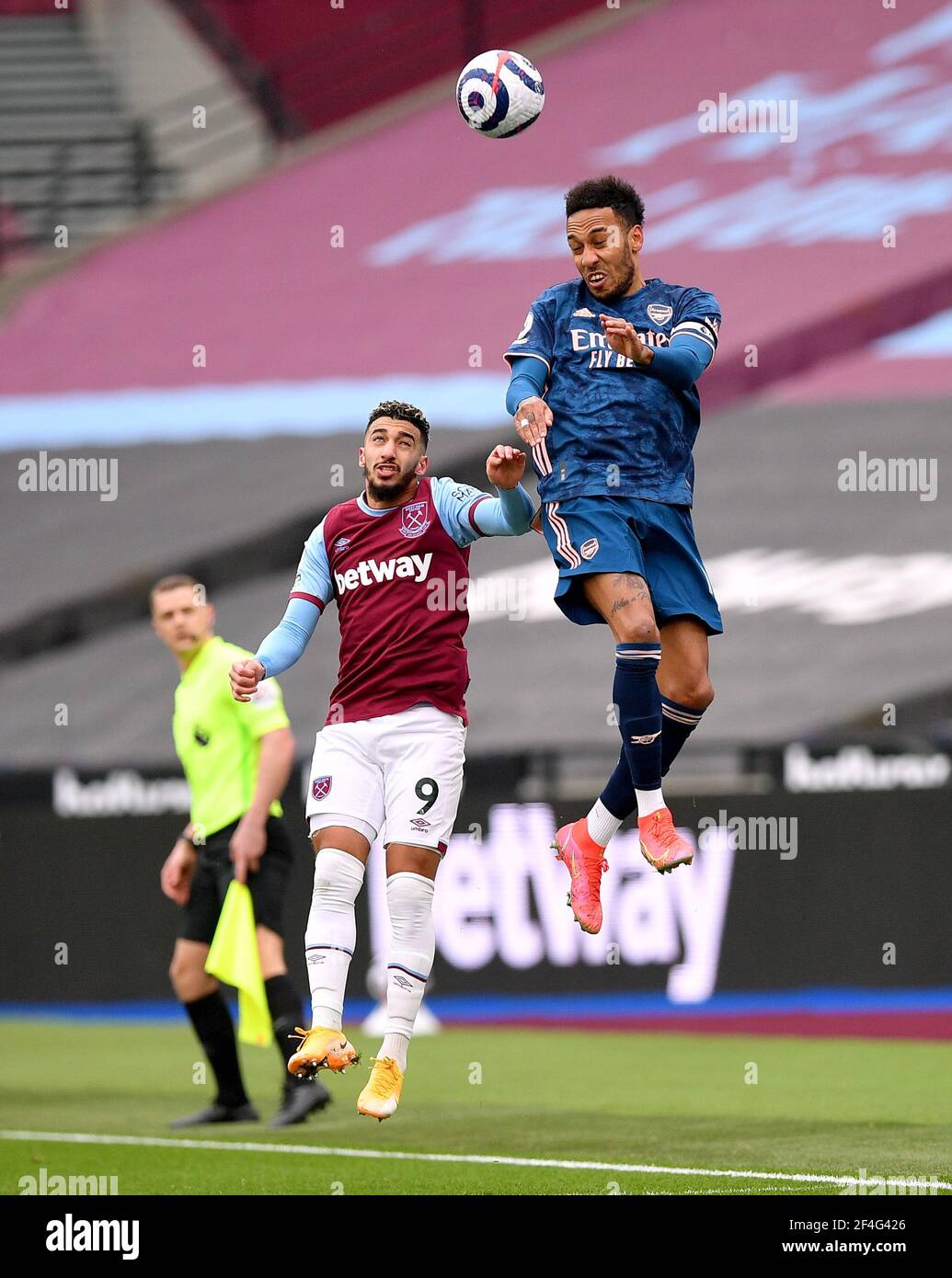 Arsenal's Pierre-Emerick Aubameyang (right) and West Ham United's Said ...