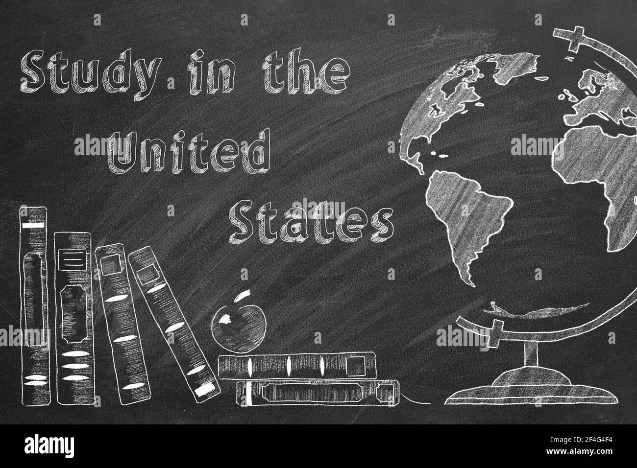 Lettering Study in the United States, globe and school books are drawn ...