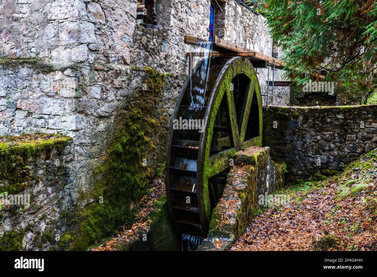 Waterfalls of Ieriku nature park at old watermill in the forest. It's a ...