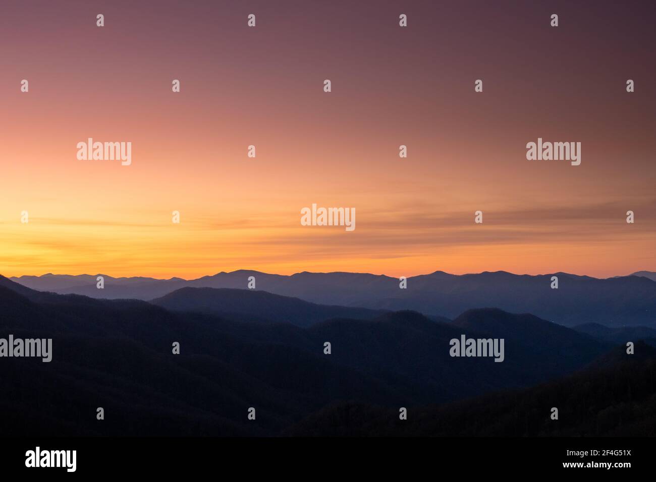Faint Clouds Hang Over Mountain Ridges At Sunrise in the Smokies Stock ...