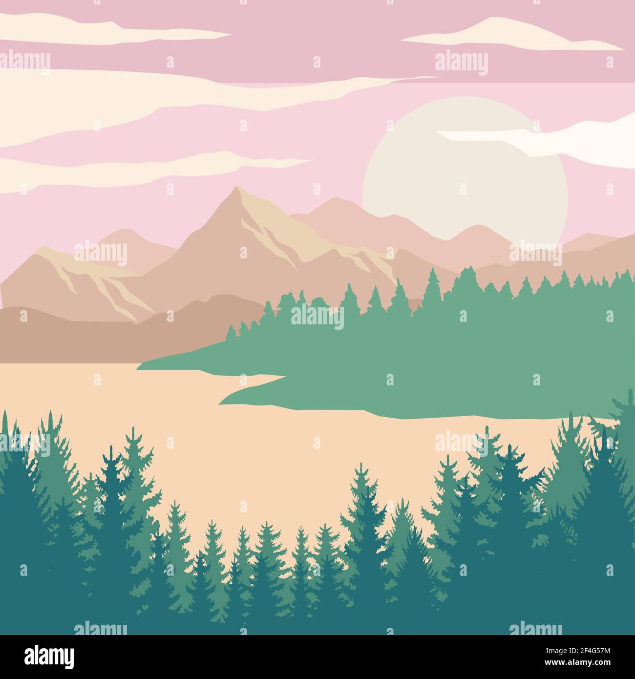 Panoramic trees by lake Stock Vector Images - Alamy