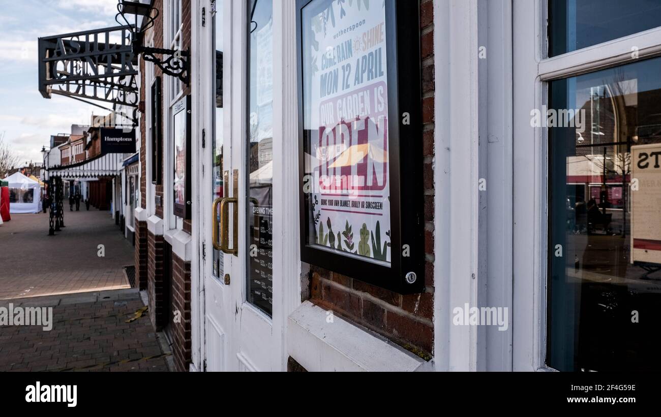 Epsom London UK, March21 2021, Advertisement In Wetherspoons Pus Re ...