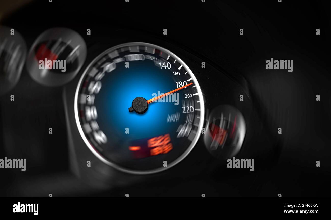 The speedometer of a modern car shows a high driving speed Stock Photo ...