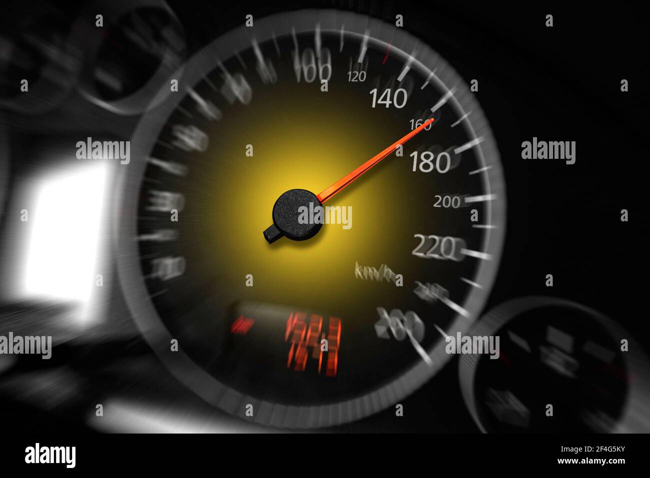 The speedometer of a modern car shows a high driving speed Stock Photo ...