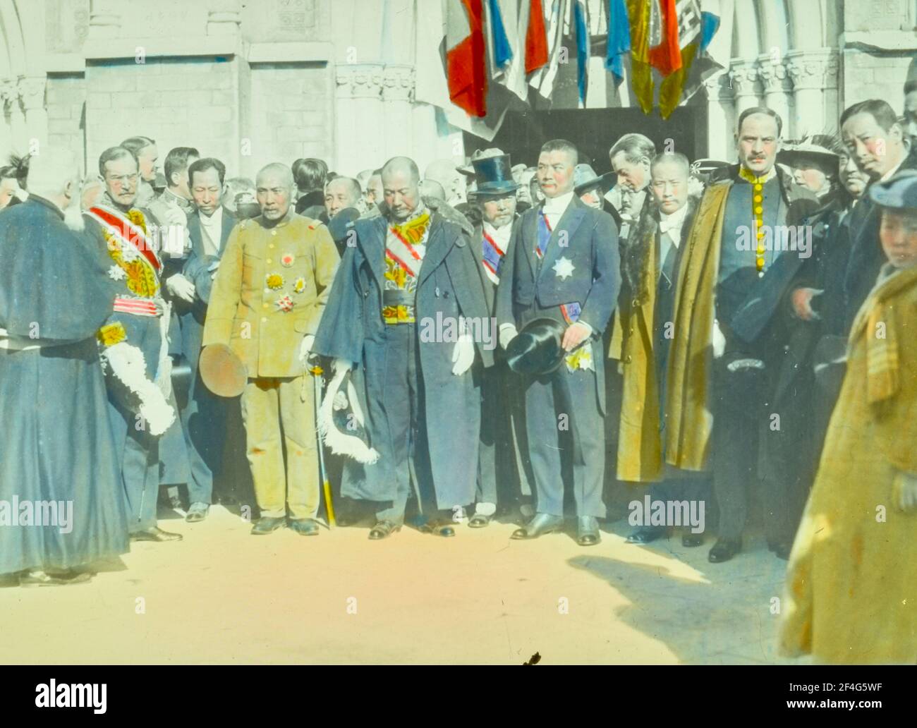 Group shot, on a sunny day, of Western and Eastern diplomats, including ...