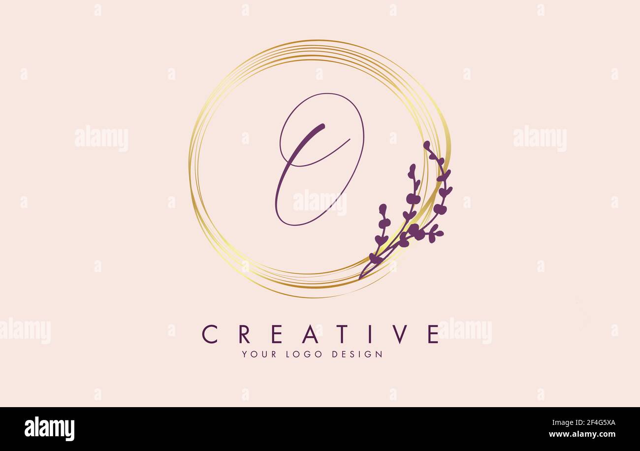 Handwritten O Letter logo design with golden circles and white leaves ...