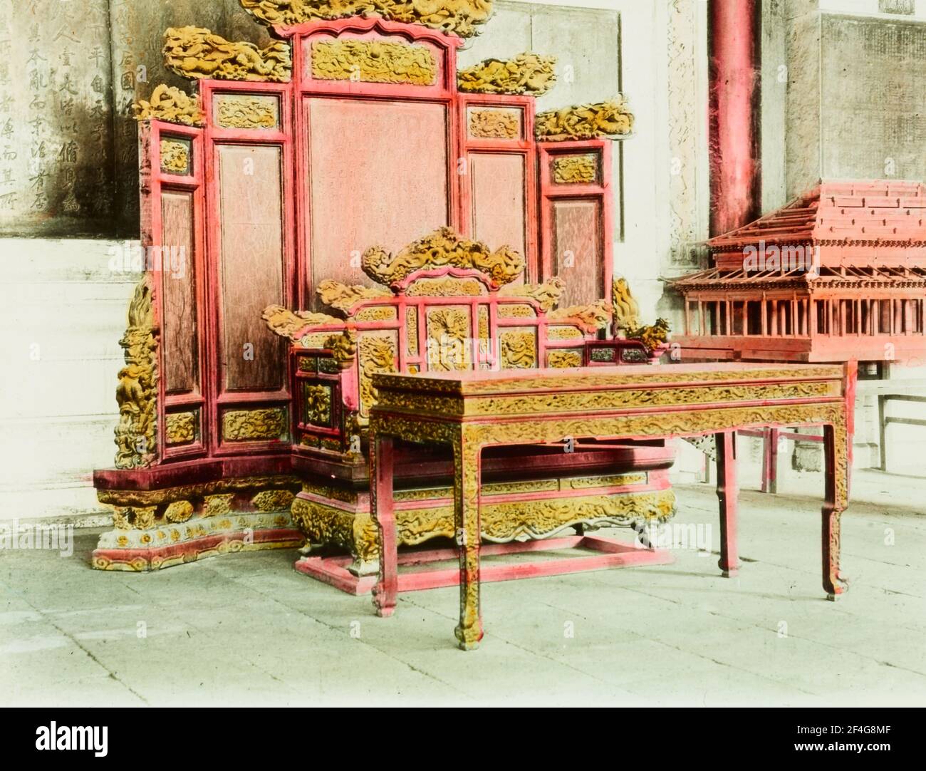 Hand-colored, Untitled lantern slide showing ornate furniture, China ...