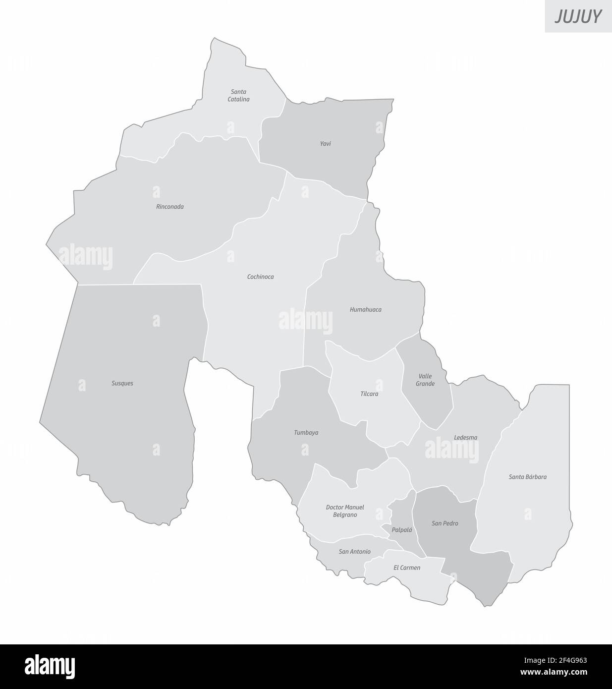 The Jujuy province isolated map divided in departments with labels ...