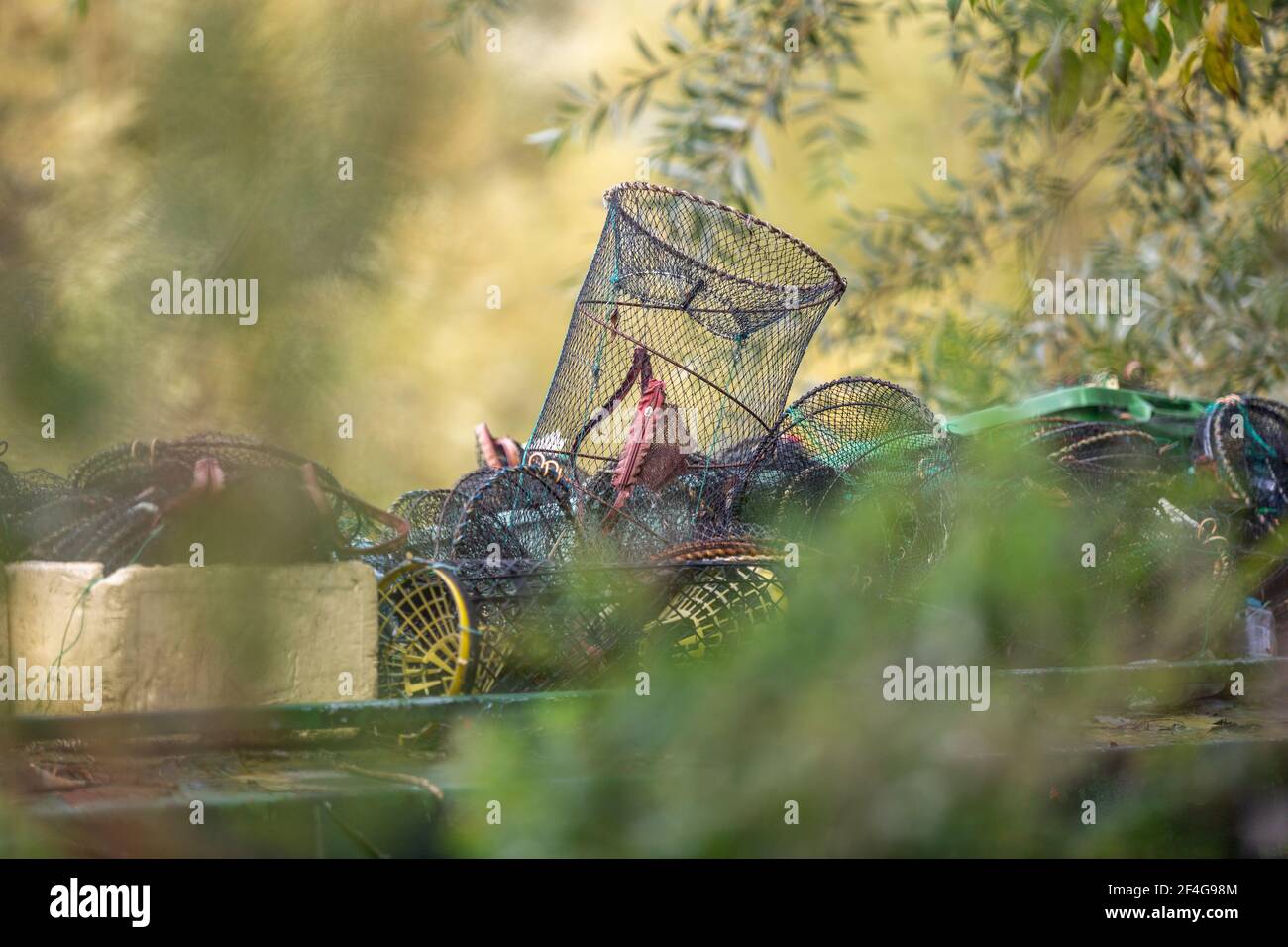 Crayfish traps on top of a canal boat in Oxford Stock Photo - Alamy