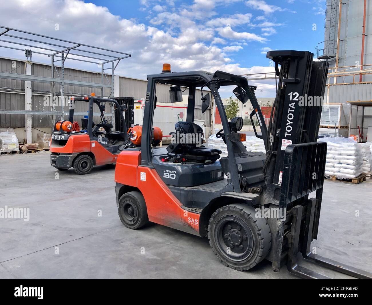 Lift car in construction shop warehouse outdoor blue sky Stock Photo ...