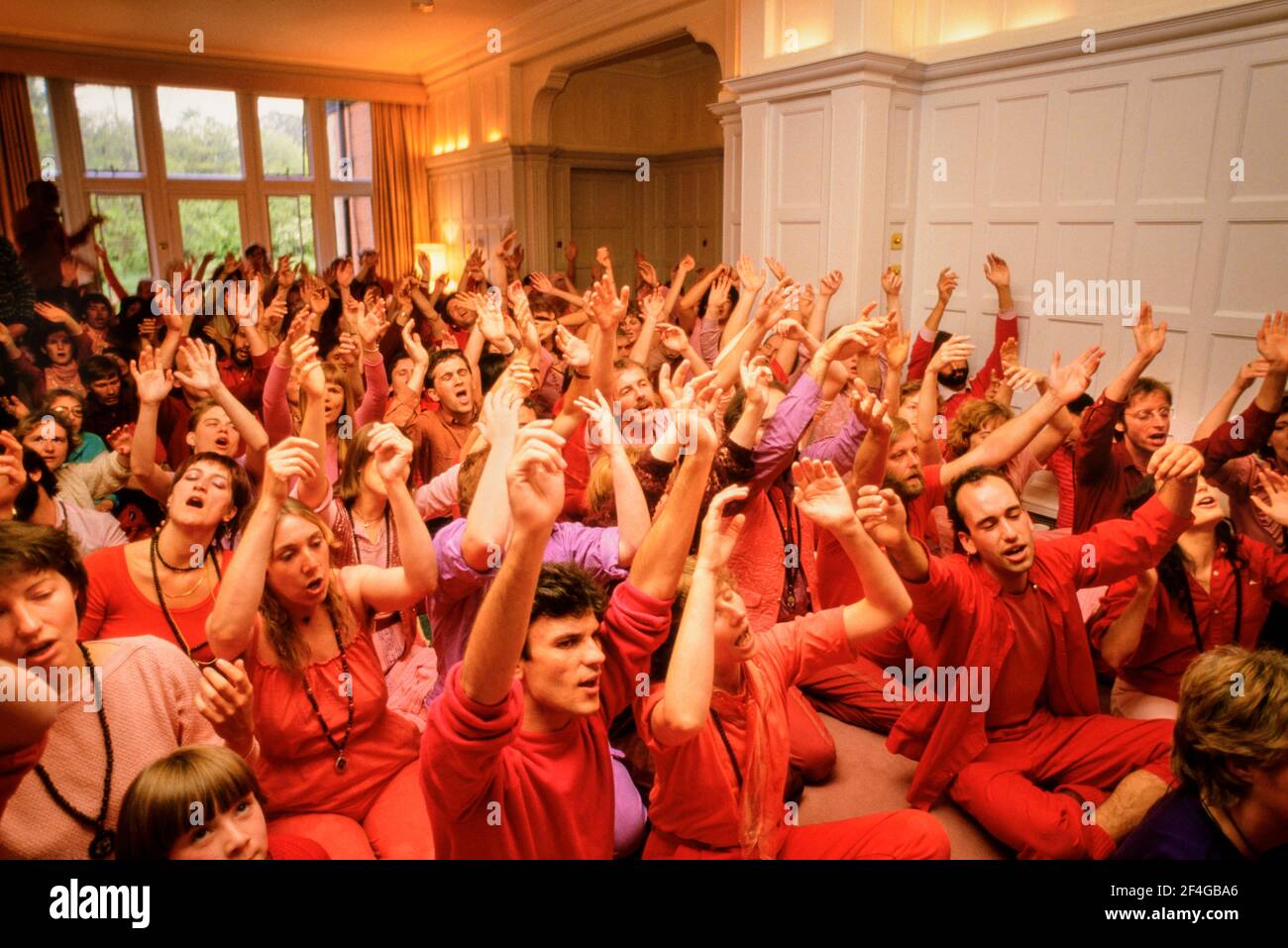 Sunday night meeting of followers of the Bhagwan Shree Rajneesh ...