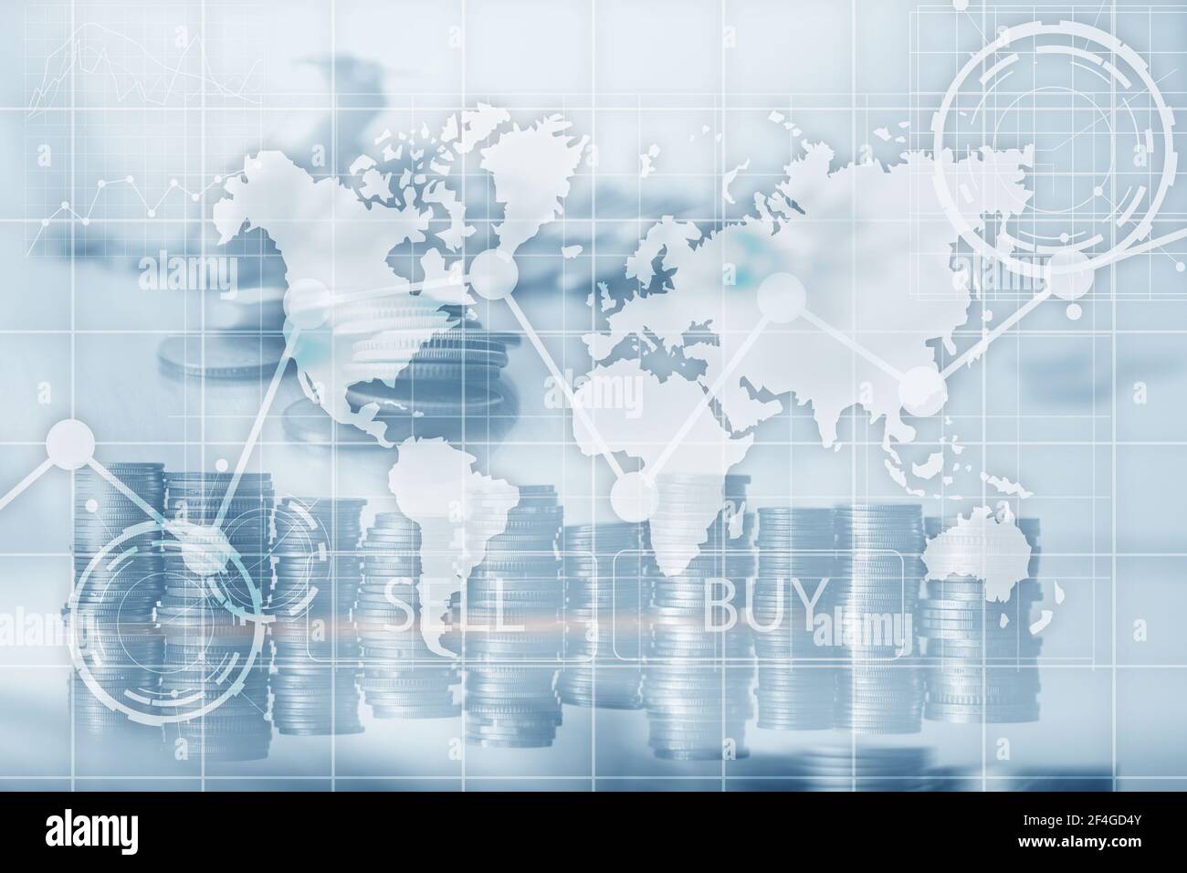 Sell and Buy concept on the background of the world map Stock Photo - Alamy