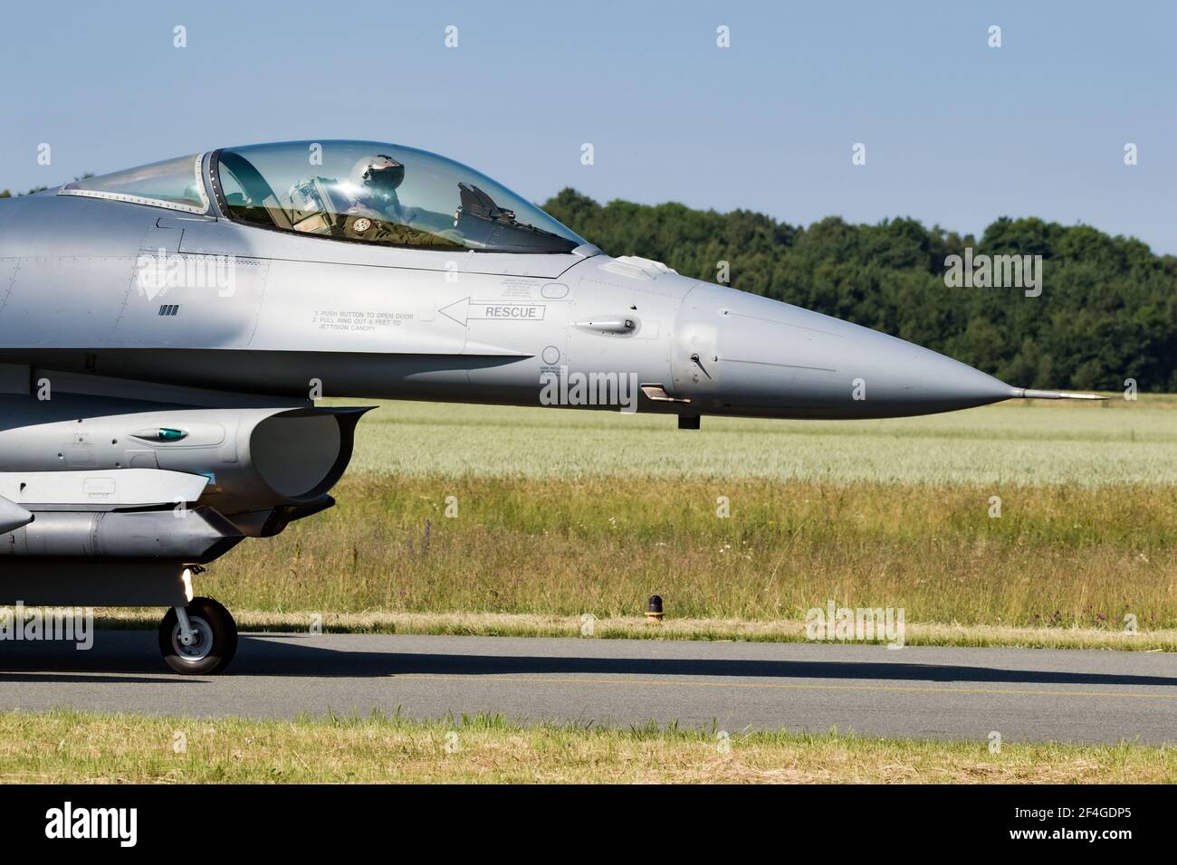 Belgian Air Force F-16 fighter jet plane taxiing to the runway at ...