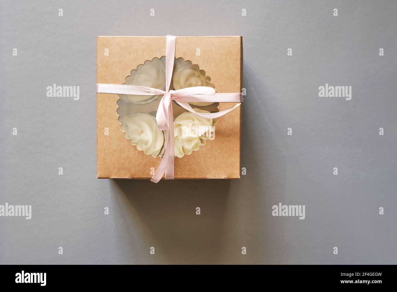 Paper box with cream cupcake. Birthday sweet bakery. Cookies pack ...