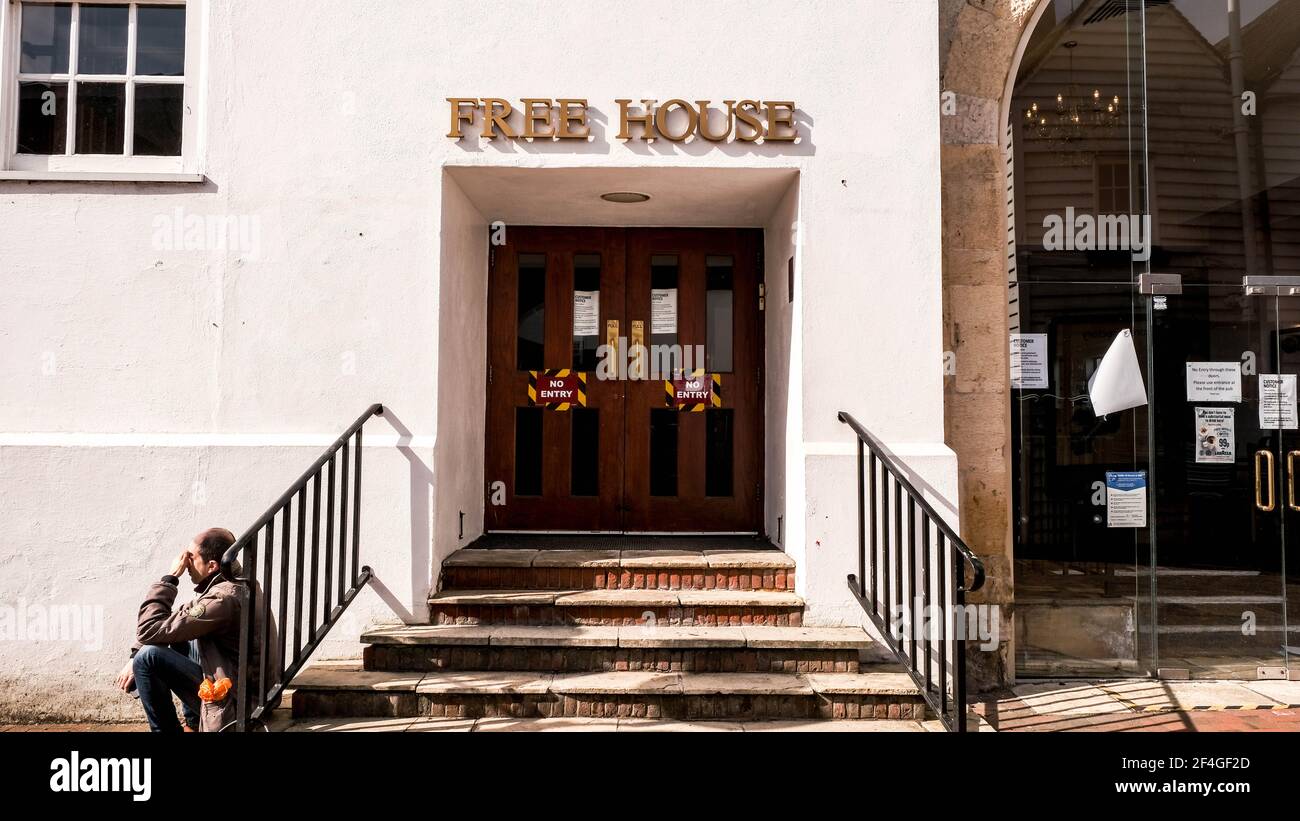Epsom London UK, March21 2021, Man Sitting Alone On The Steps Of A ...