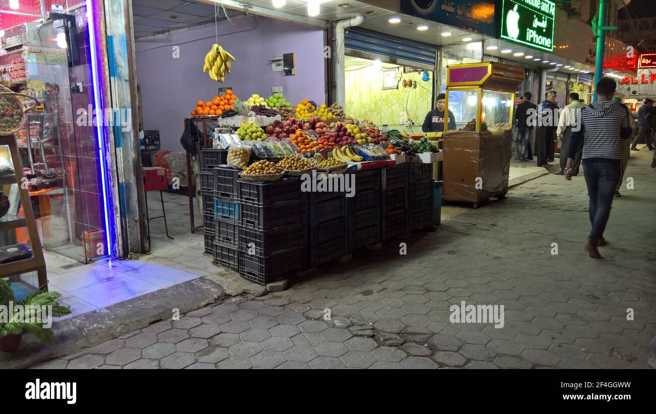 basra, iraq- march 03, 2017: street photo for grocery shop in basra ...