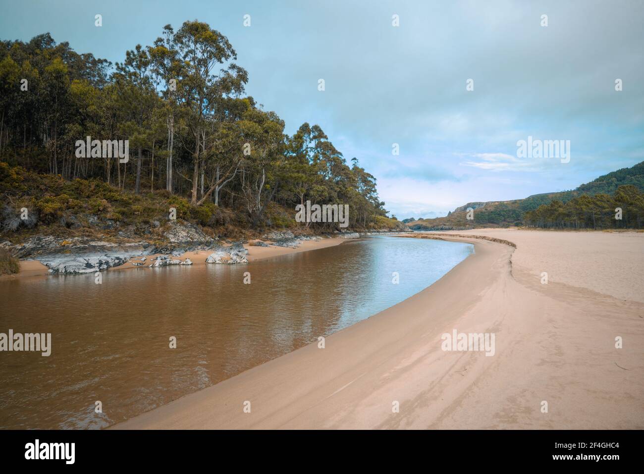 Freshwater channel runs through a beach before flowing into the ...