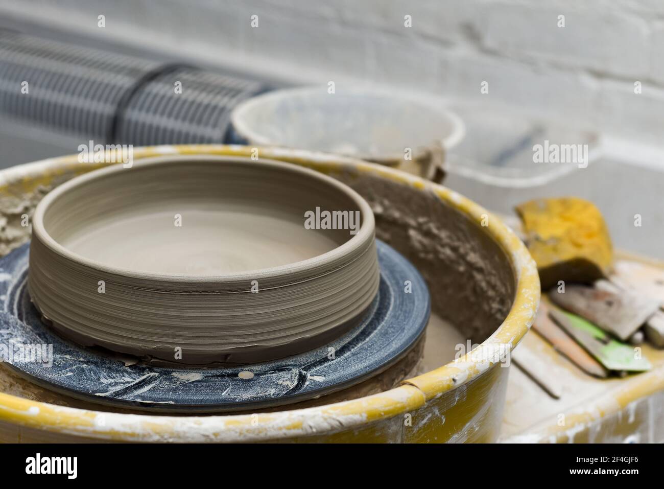 Pottery wheel with ceramics tools for making art and craft objects from ...