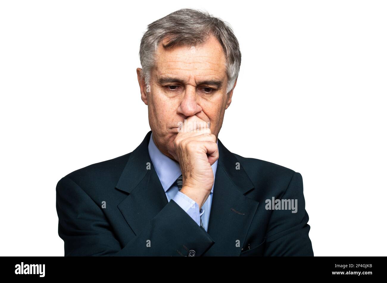 Skeptical businessman. Isolated on white background Stock Photo - Alamy