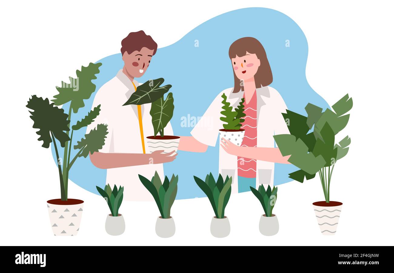 scientist research plant in laboratory with flat cartoon style Stock ...