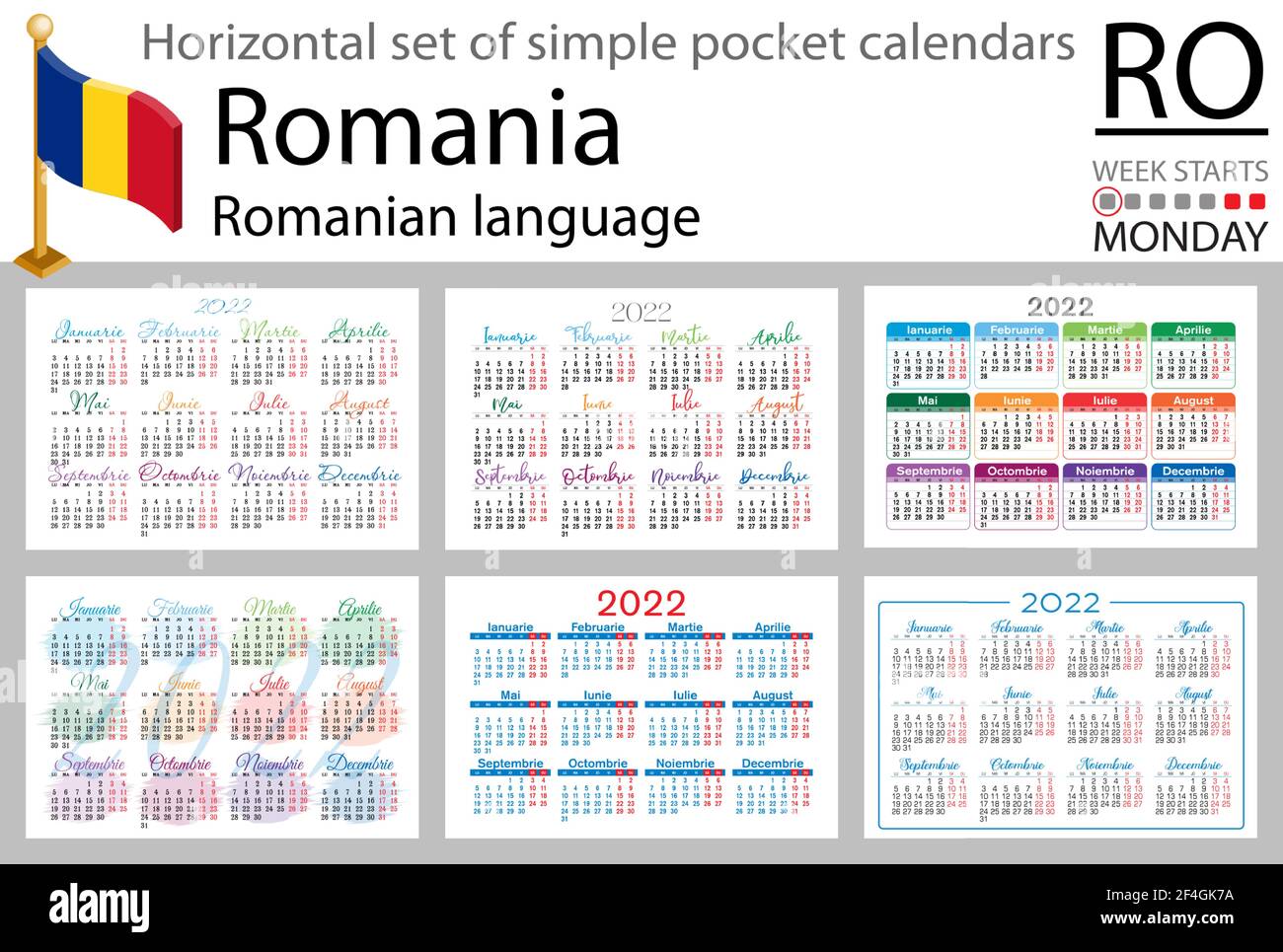 Romanian horizontal set of pocket calendars for 2022 (two thousand ...