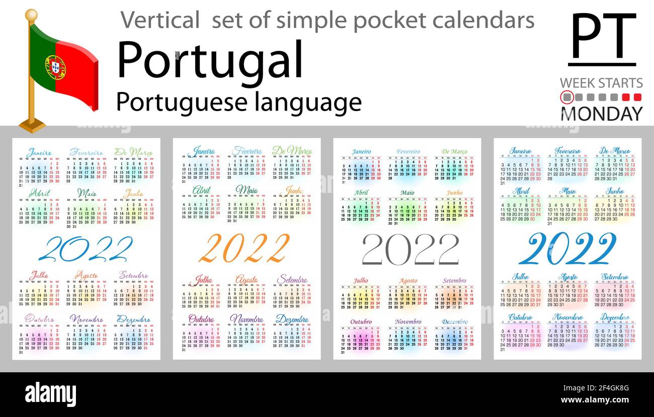 Portuguese vertical set of pocket calendars for 2022 (two thousand ...