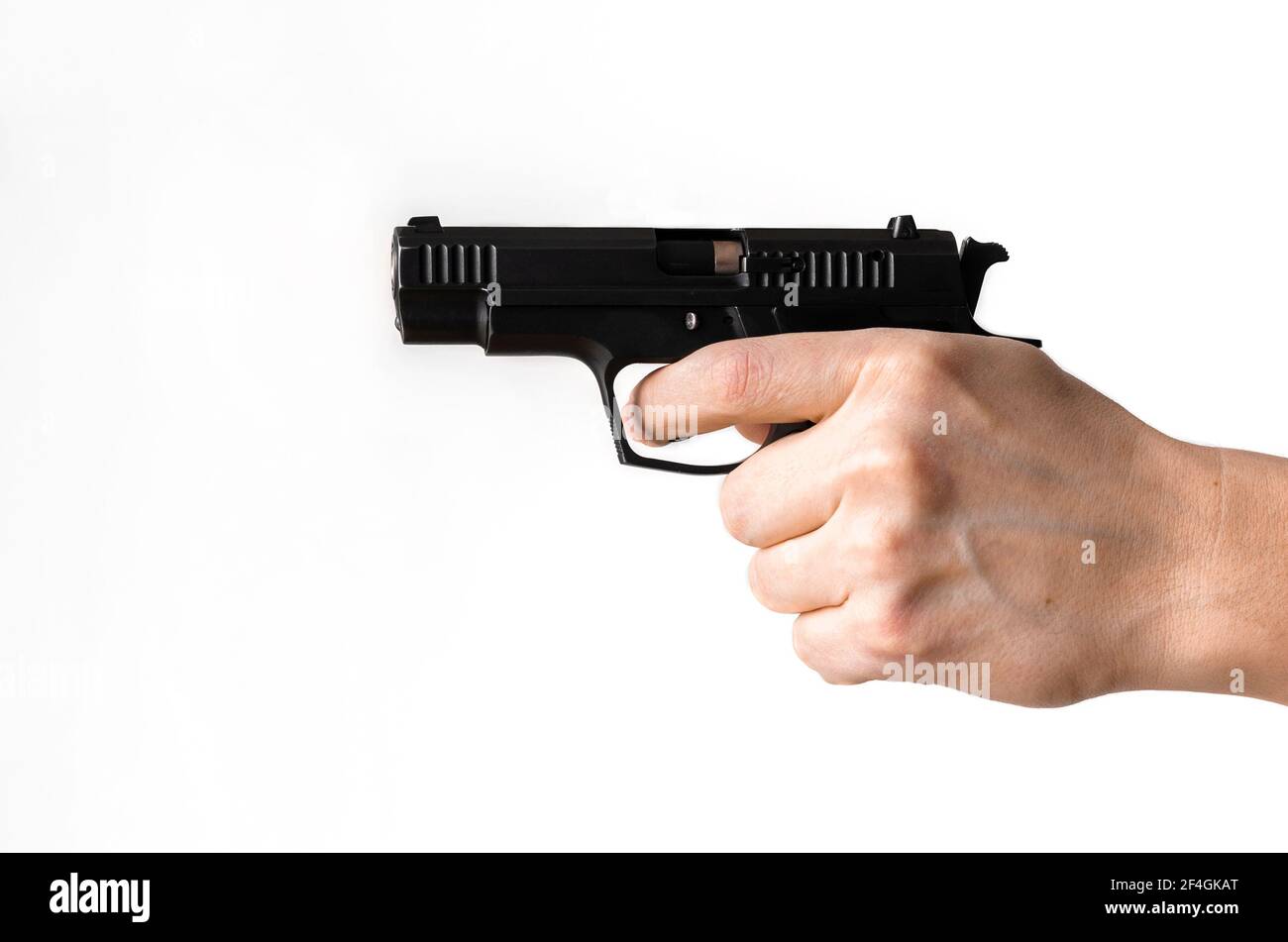 Pistol, or Auto-Loader Short gun in female's hand preparing or self ...