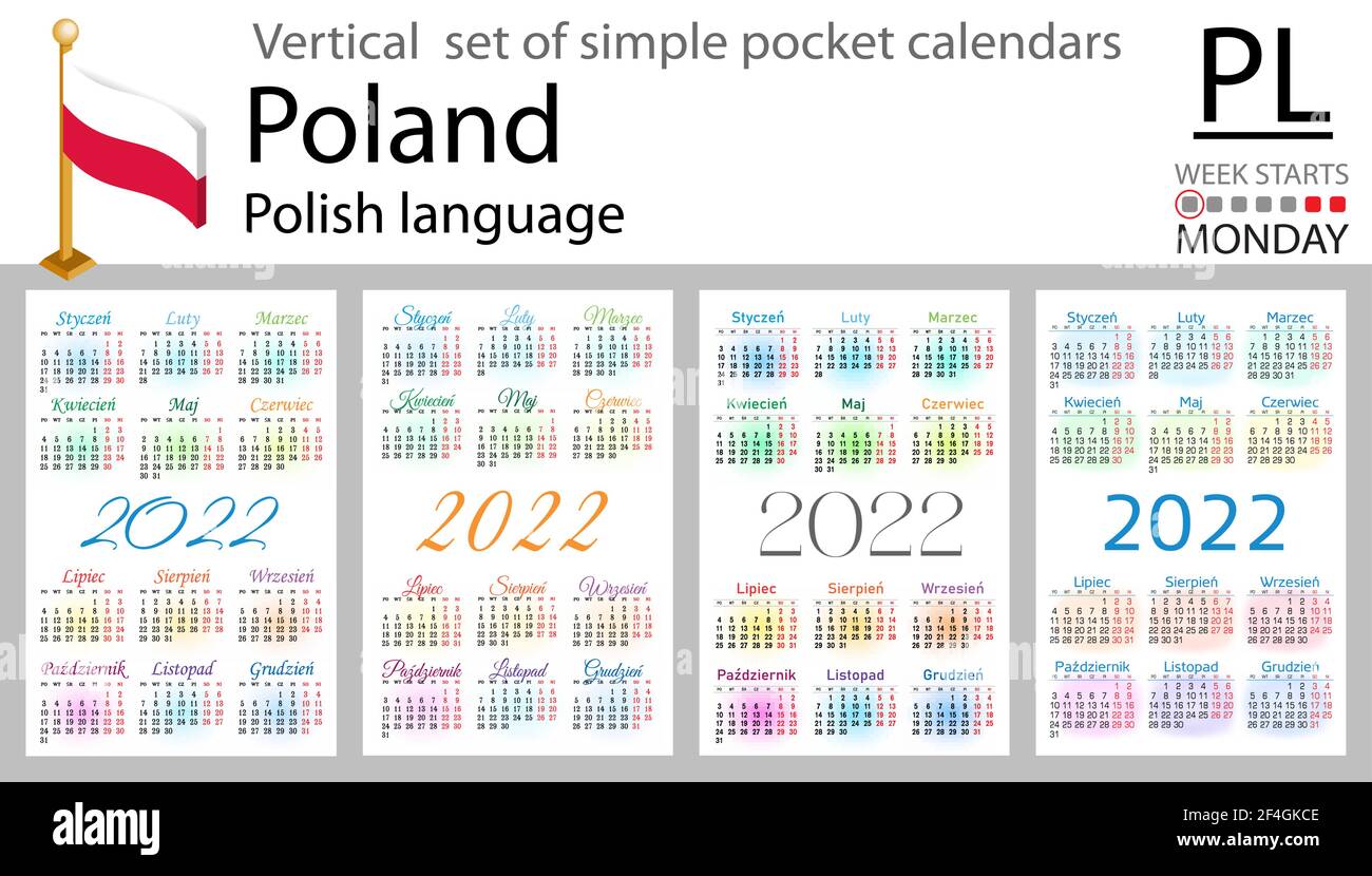 Polish vertical set of pocket calendars for 2022 (two thousand twenty ...