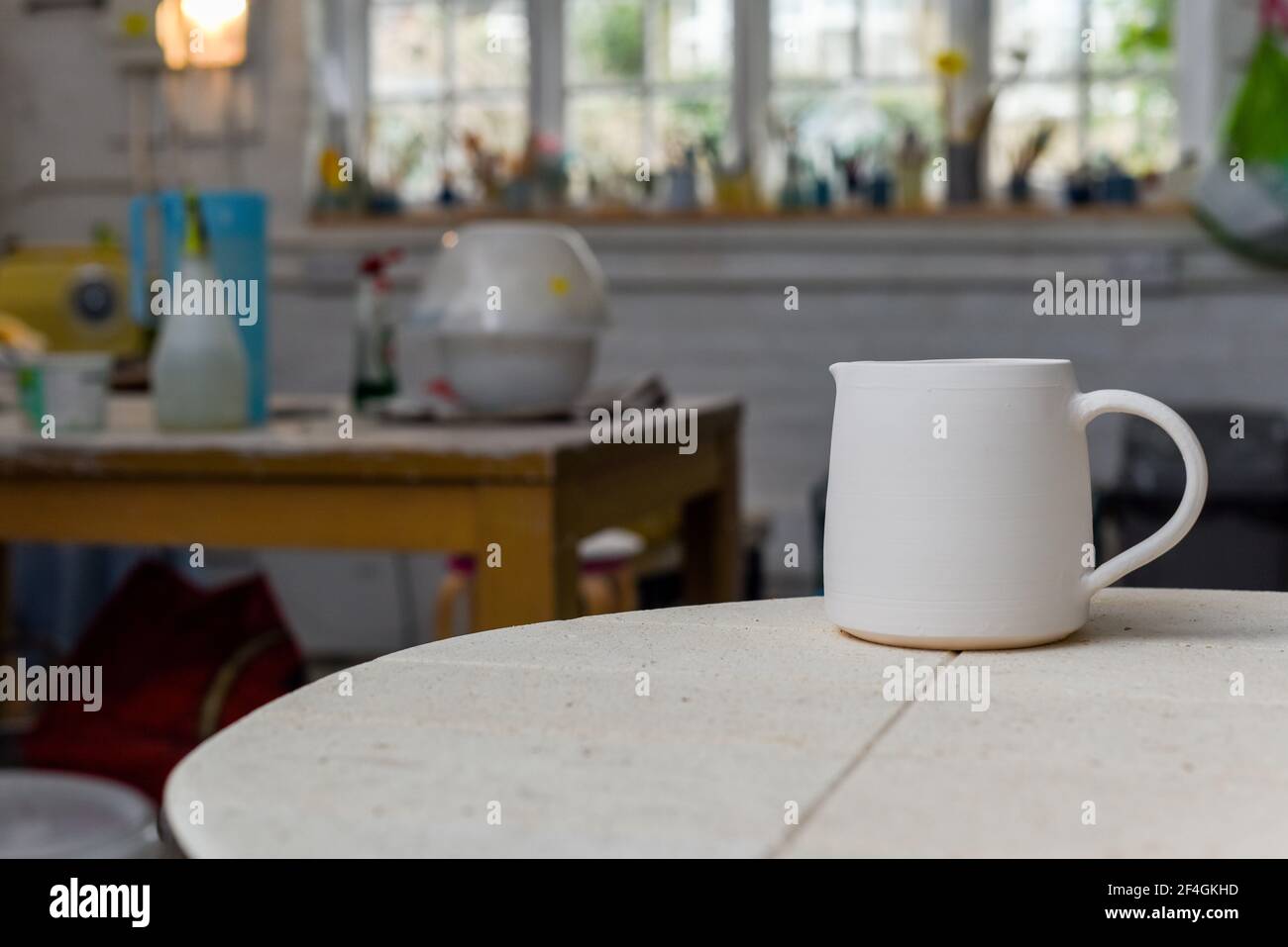 Collection of finished ceramics products made from clay by hand ...