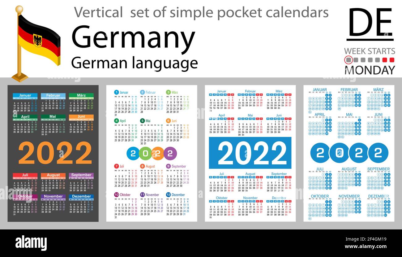 German vertical set of pocket calendars for 2022 (two thousand twenty ...