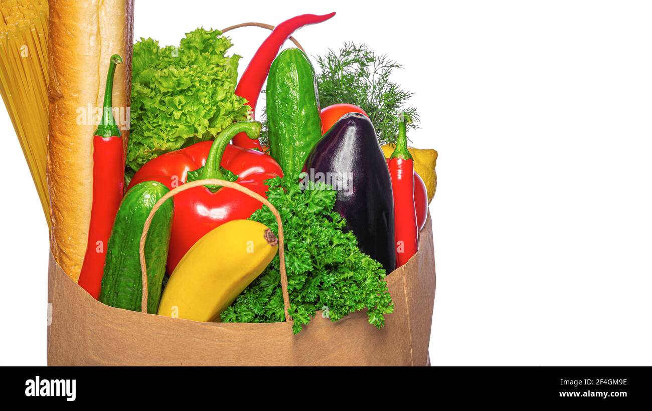 Vegetables in a package from a store or market isolated on a white ...