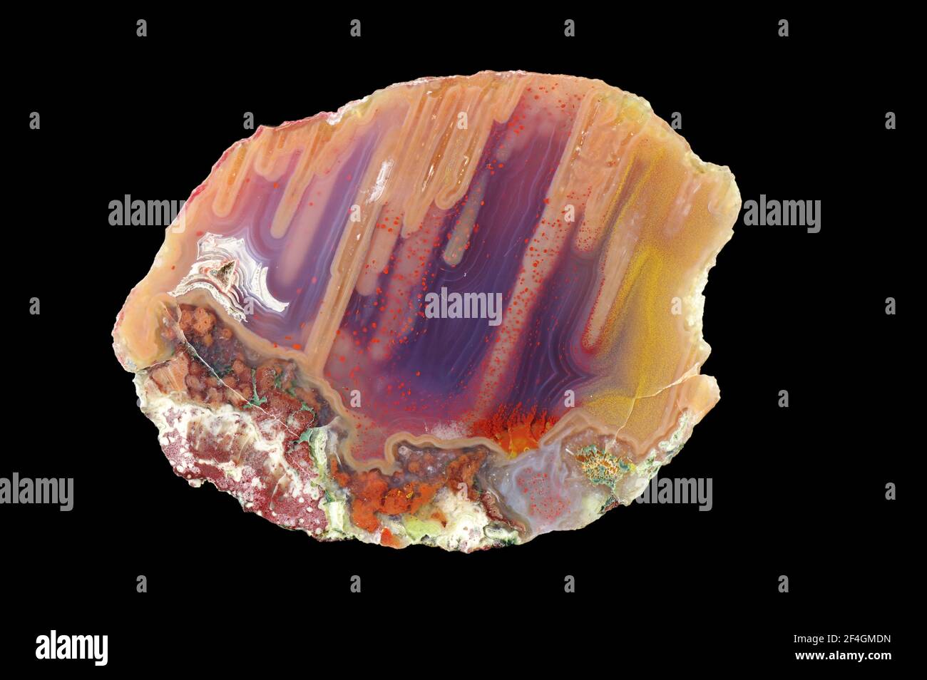 A cross section of the agate stone. Silicon-filled stalactite agate ...