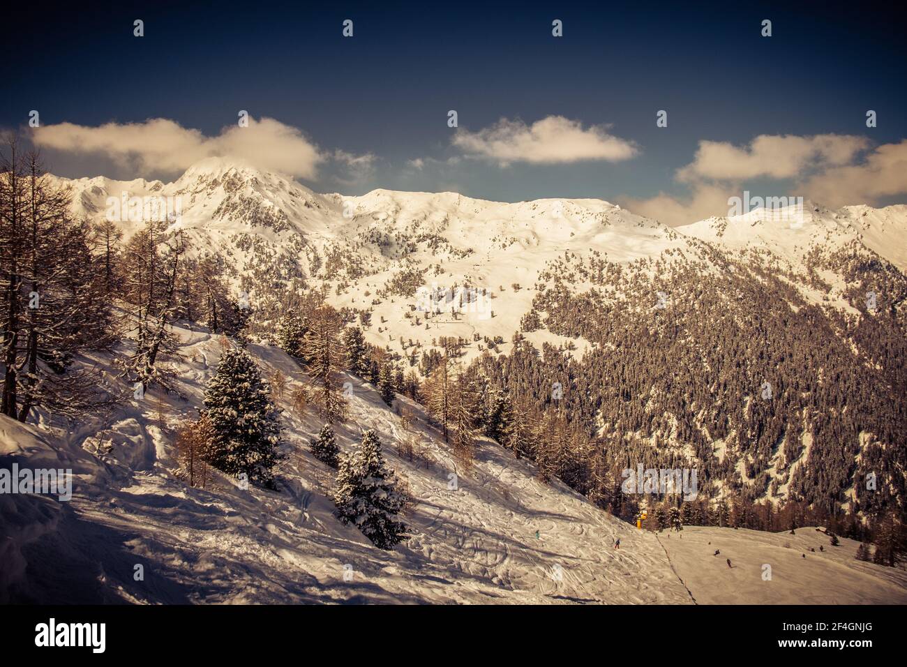 Landscape panoramic view of the ski resort of Verbier, 4 Vallées, in ...