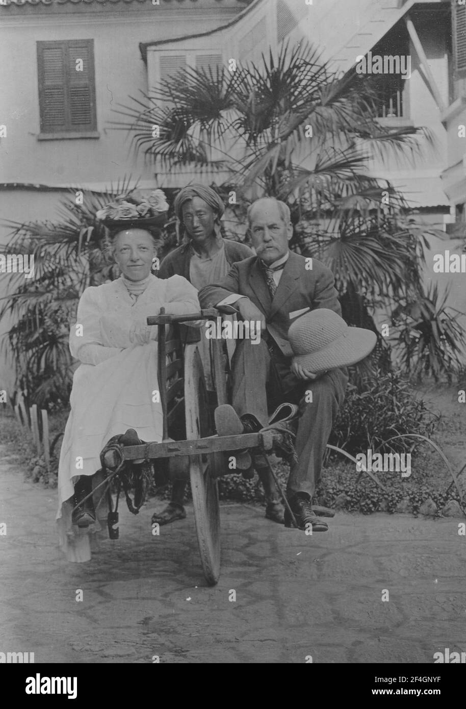 Western couple on a Wagon with the Native Driver, China, Shanghai ...