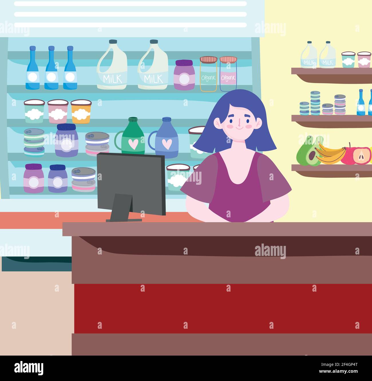 female employee working grocery shop Stock Vector Image & Art - Alamy