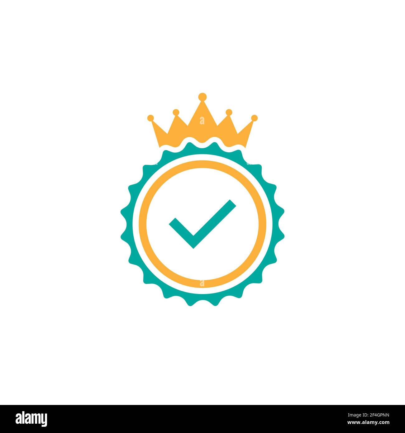 Valid Seal icon. Gold circle with royal crown and tick. Flat OK sticker ...