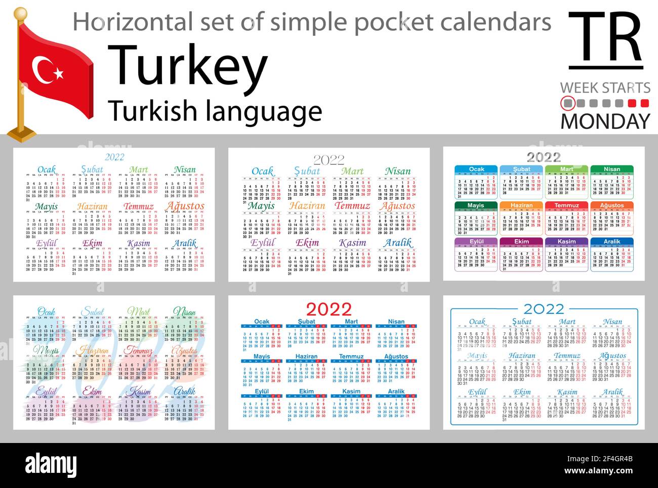 Turkish horizontal set of pocket calendars for 2022 (two thousand ...