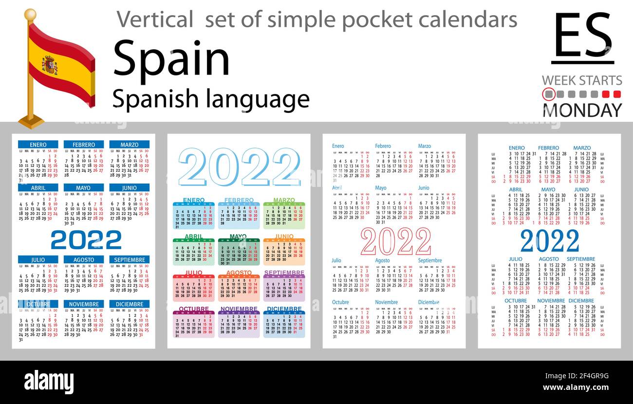 Spanish vertical set of pocket calendars for 2022 (two thousand twenty ...