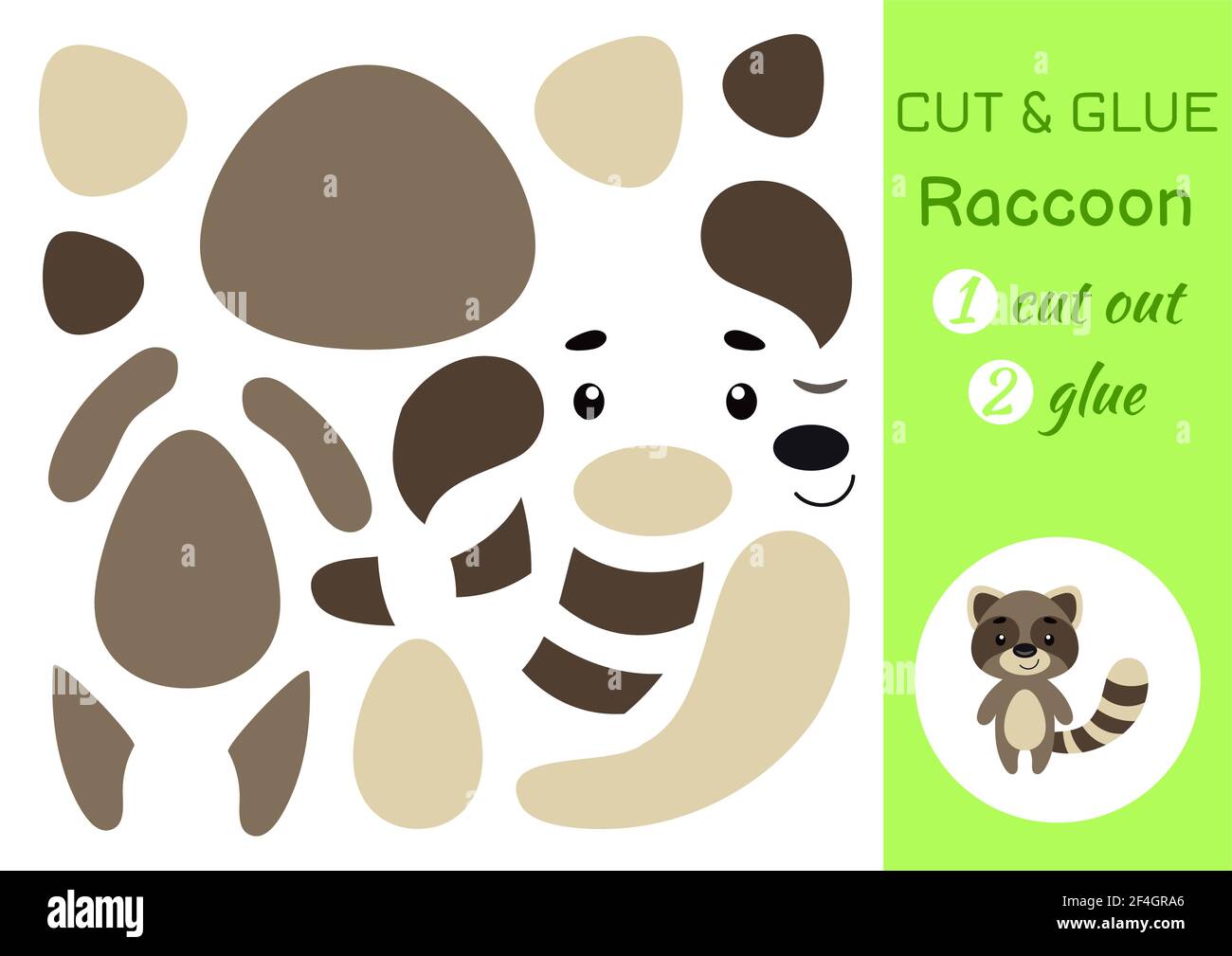 Cut and glue paper little raccoon. Kids crafts activity page ...