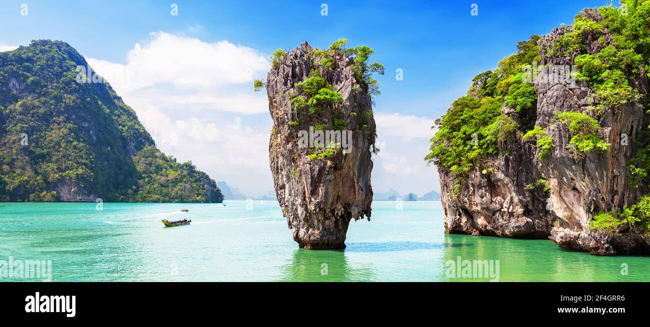 Panorama of famous James Bond island near Phuket in Thailand. Travel ...