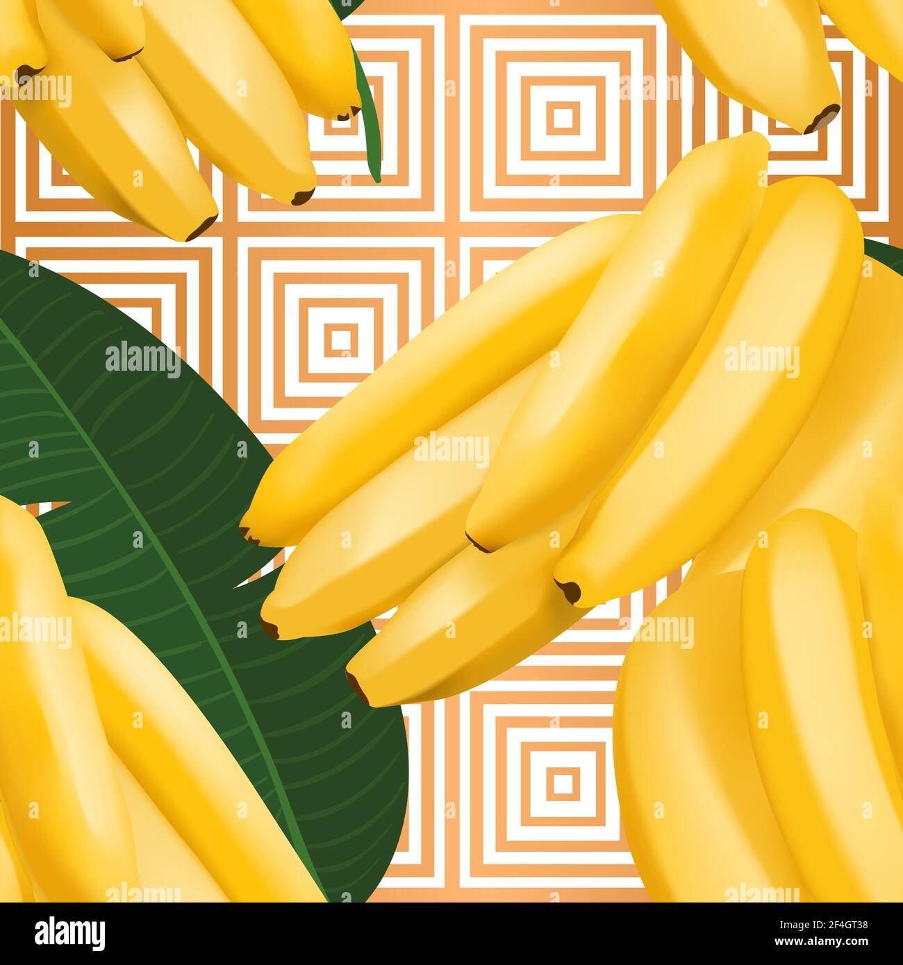Trendy seamless pattern with realistic banana bunch and tropical leaves ...