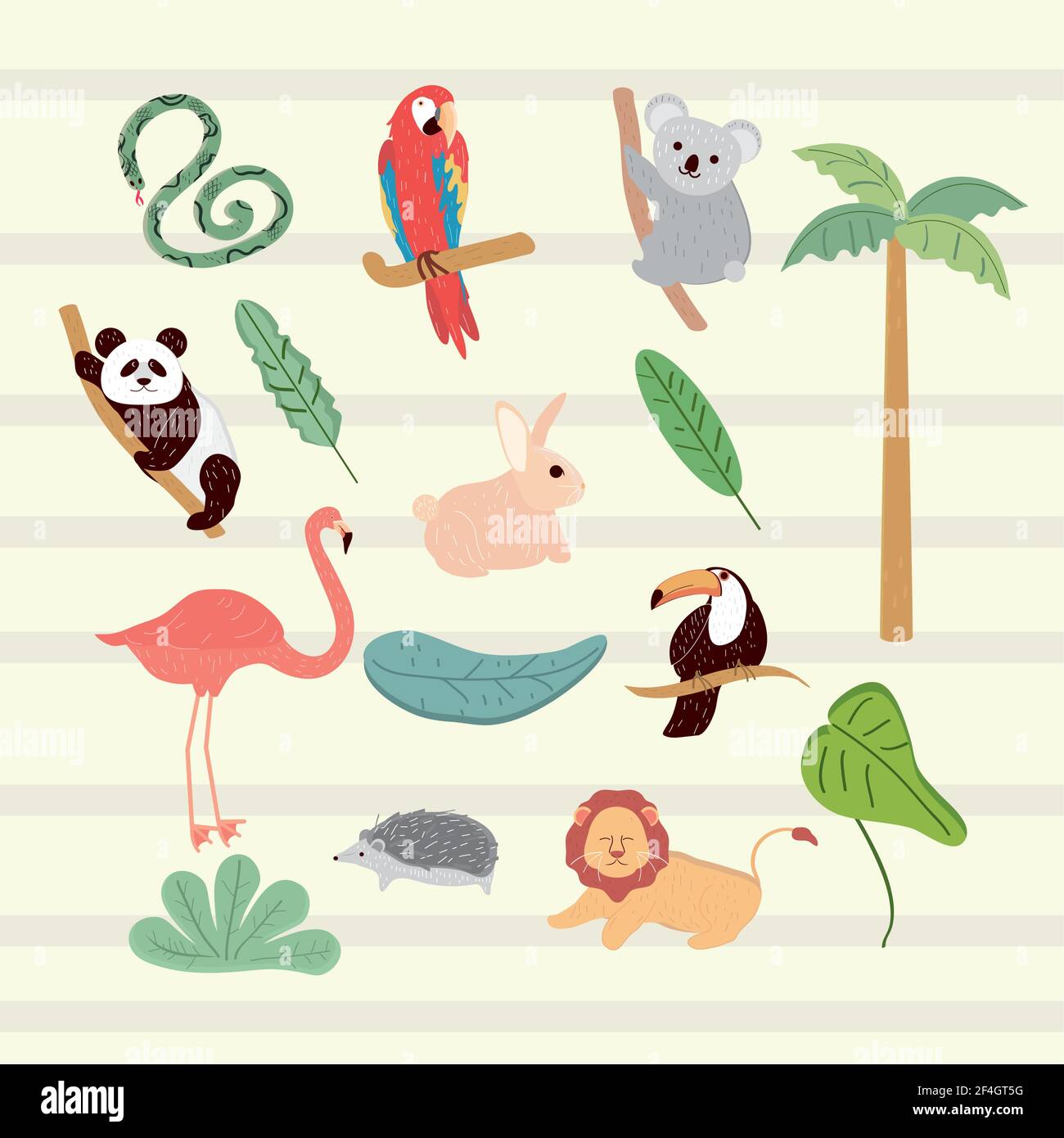 animals tree tropical cartoon set Stock Vector Image & Art - Alamy