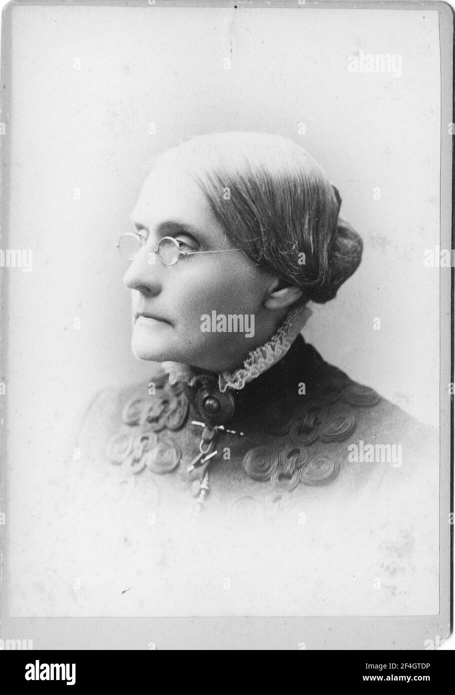 Cabinet photo with a profile portrait of suffragist and abolitionist ...