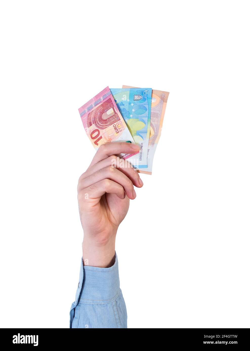 A person holding up money isolated on a white background Stock Photo ...